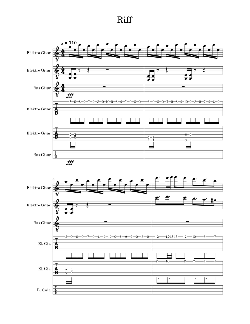 Riff #1 Sheet music for Guitar, Bass guitar (Mixed Ensemble ...