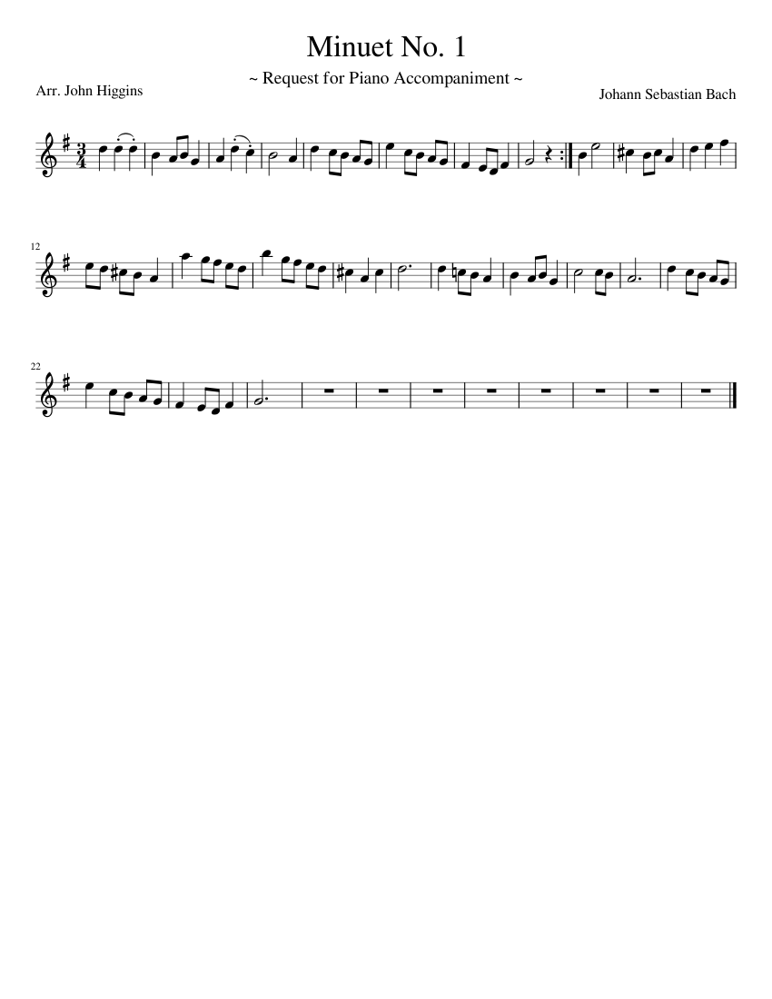 Minuet No. 1 Sheet Music for Violin (Solo) | MuseScore.com