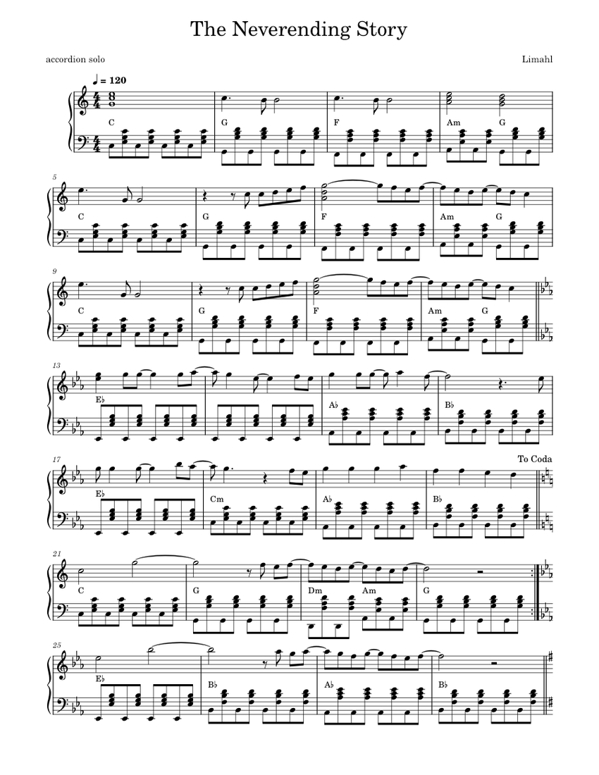 The neverending story – Limahl Sheet music for Accordion (Solo ...