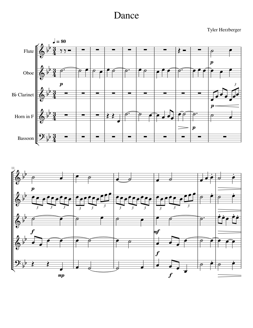 Dance No. 1 Sheet music for Flute, Oboe, Clarinet in b-flat, Bassoon ...