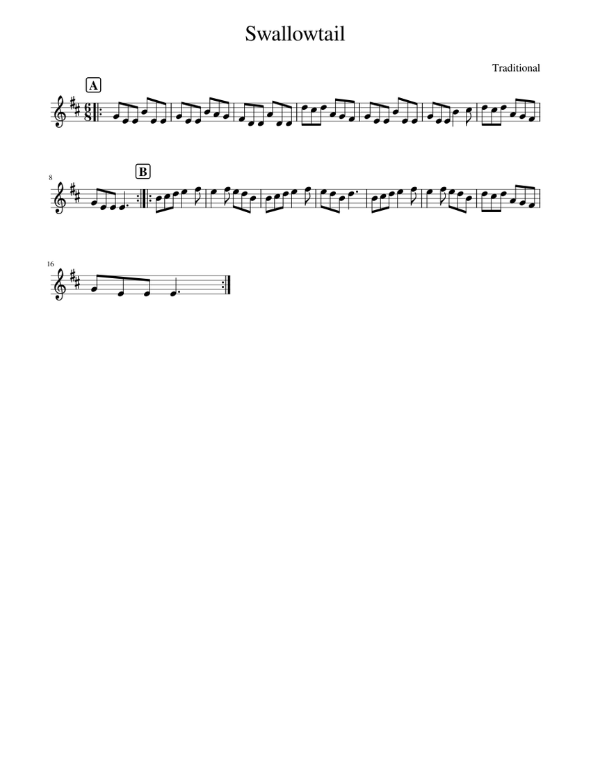 Traditional music - Swallowtail Sheet music for Piano (Solo ...
