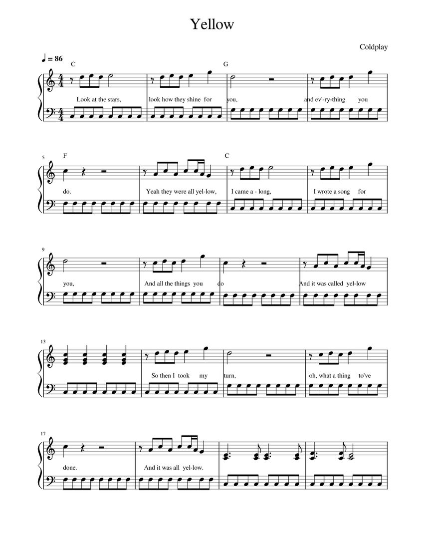 Yellow - Coldplay Sheet music for Piano (Solo) | Musescore.com