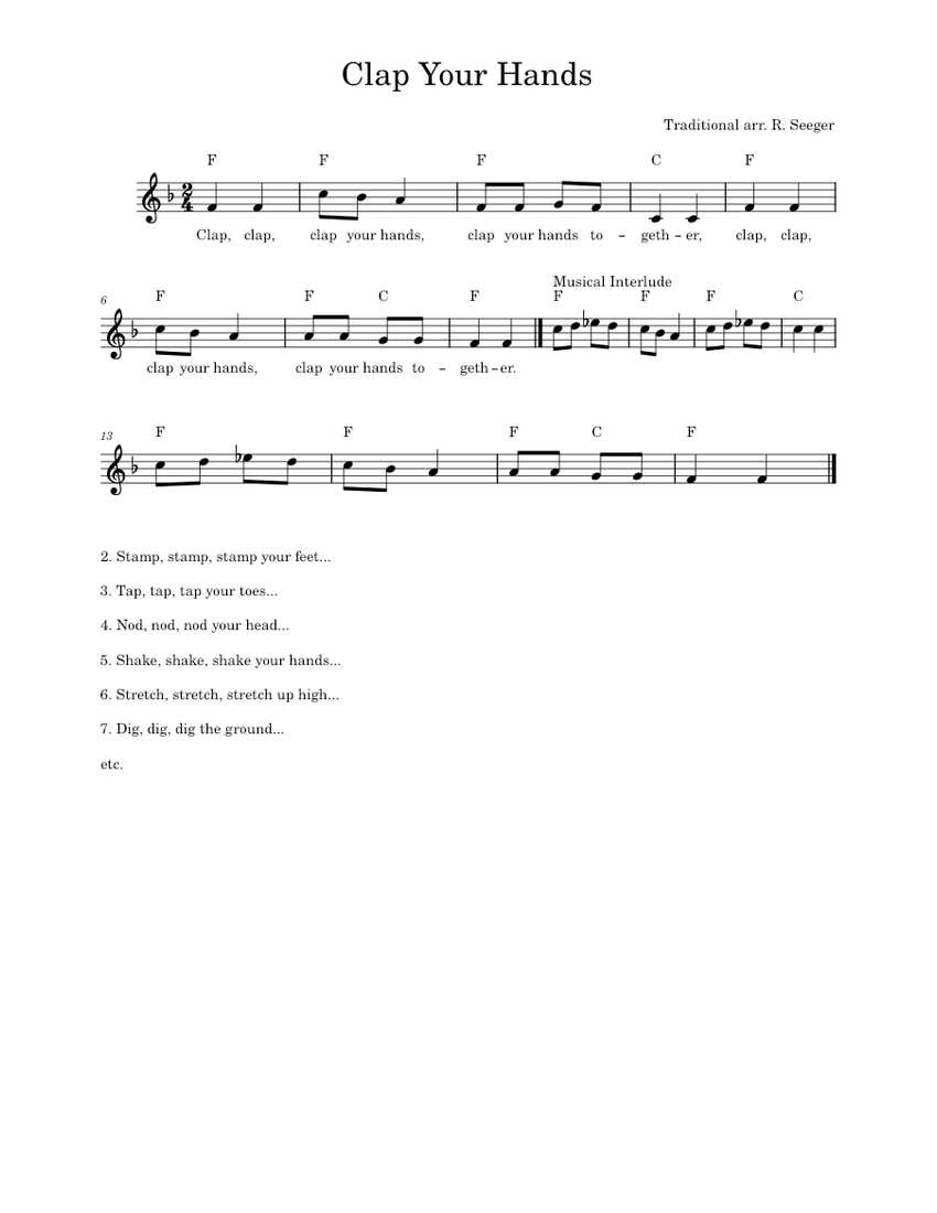 Clap Your Hands – Traditional arr. R. Seeger Sheet music for Piano ...