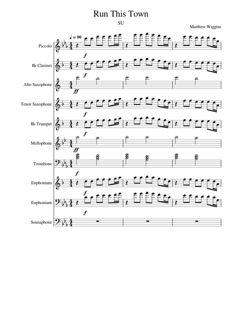 Run This Town Sheet Music for Mellophone, Flute piccolo, Clarinet in b-flat, Saxophone alto ...