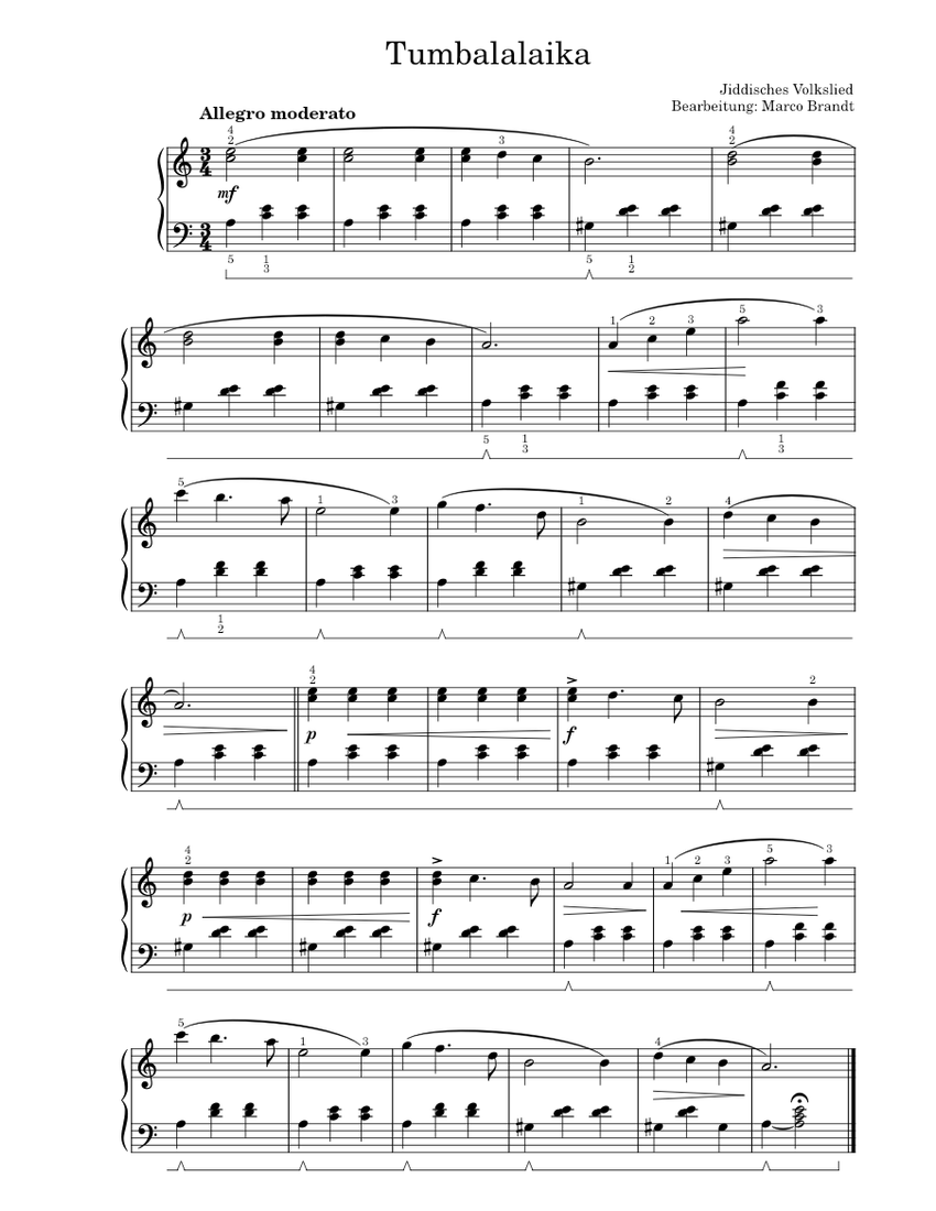 Tumbalalaika – Misc Traditional Sheet music for Piano (Solo ...