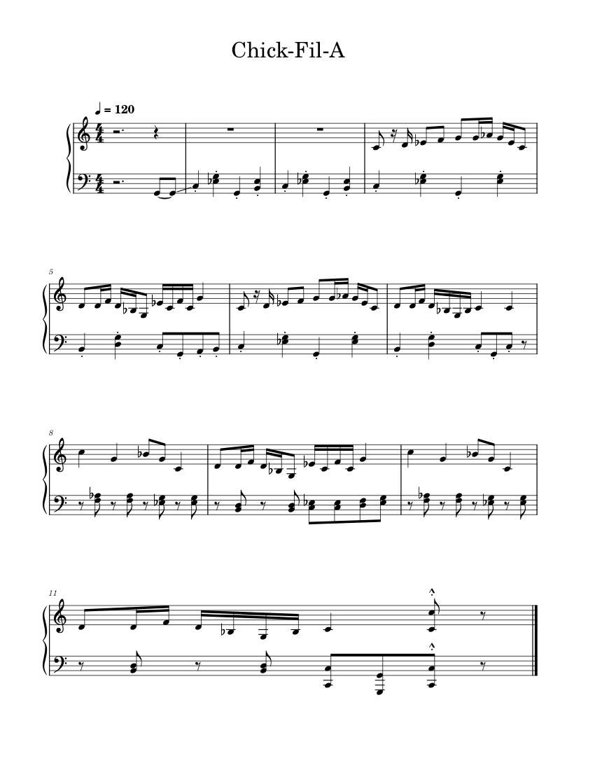 Chick-Fil-A Sheet Music for Piano (Solo) easy | MuseScore.com