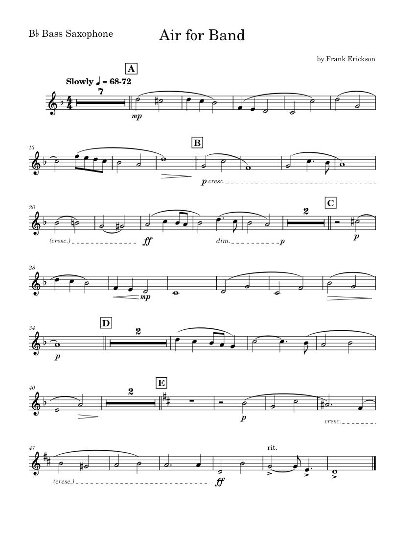 Air for Band – Frank Erickson (custom Bass Sax part) Sheet music for ...