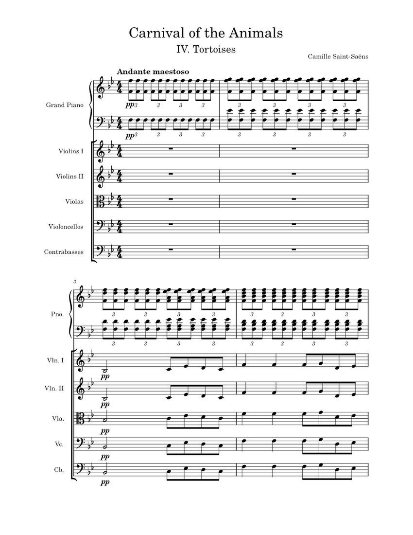 Carnival of the Animals, IV. Tortoises Sheet Music for Piano, Strings ...