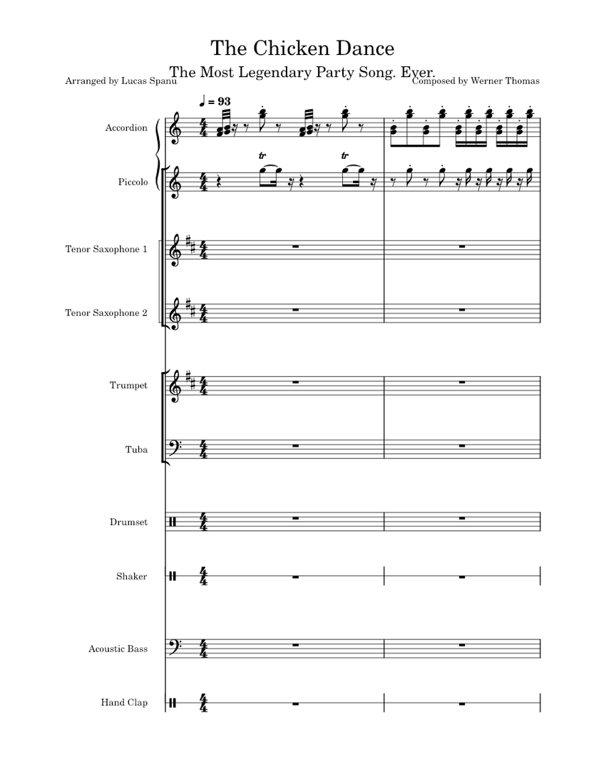 The Chicken Dance – Werner Thomas (Lucas Spanu) Sheet Music for ...