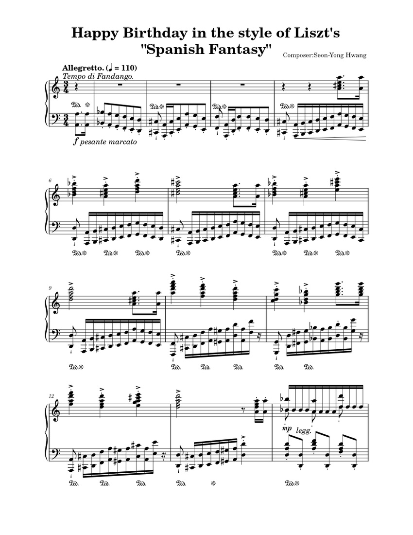 Happy Birthday in the style of Liszt's "Spanish_Fantasy" Sheet Music for Piano (Solo ...