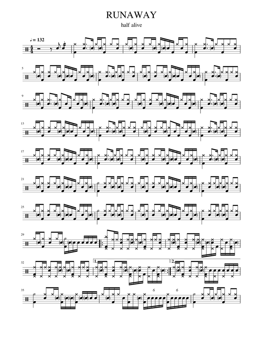 half alive - RUNAWAY Sheet Music for Drum group (Solo) | MuseScore.com