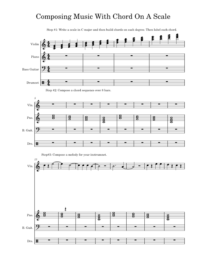 Composing Music With Chord On A Scale-2 Sheet Music for Piano, Violin ...