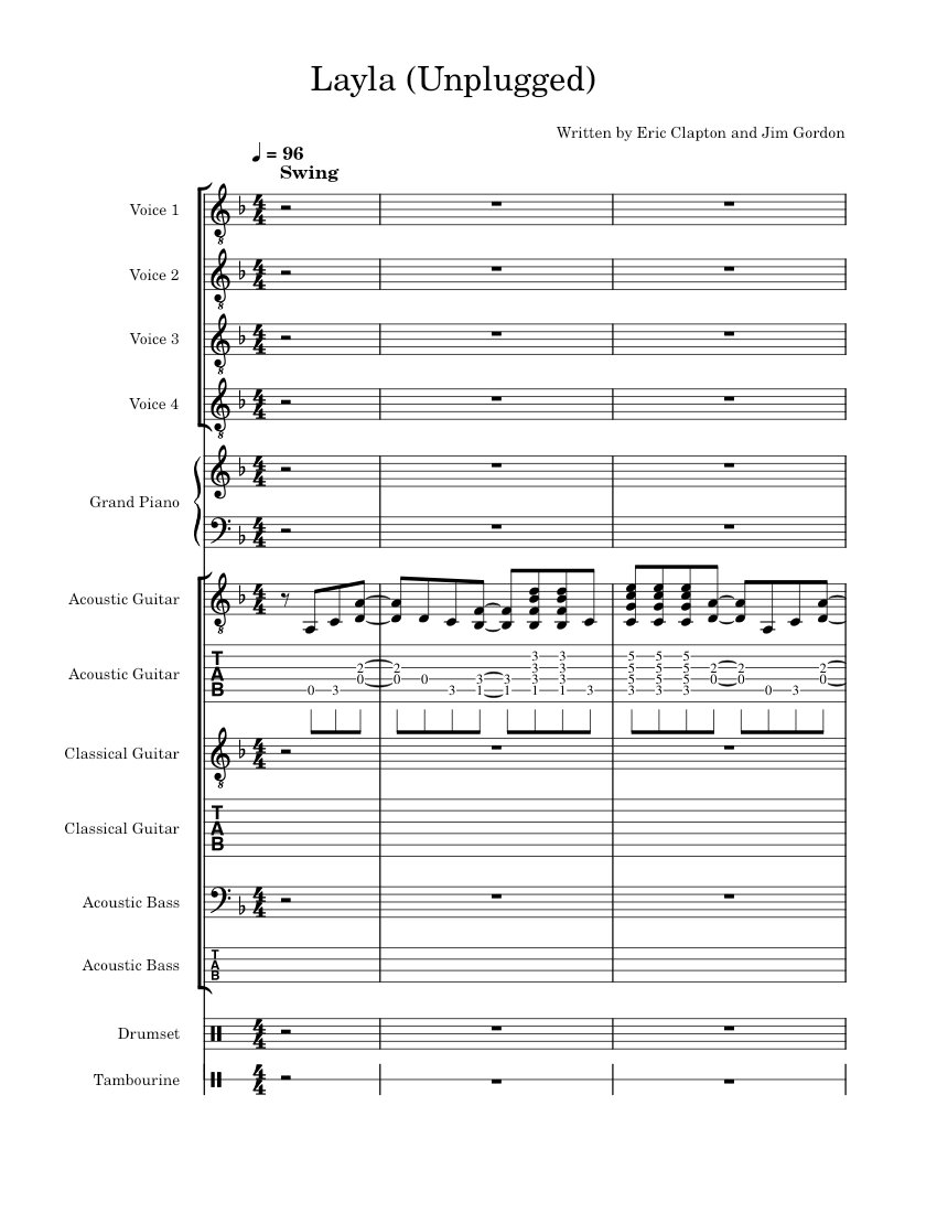 Layla (Unplugged) – Eric Clapton Sheet Music and Tab with Chords for ...
