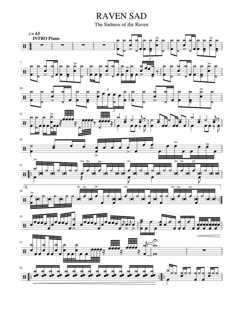 RAVEN SAD The Sadness of the Raven Sheet music for Drum group (Solo ...