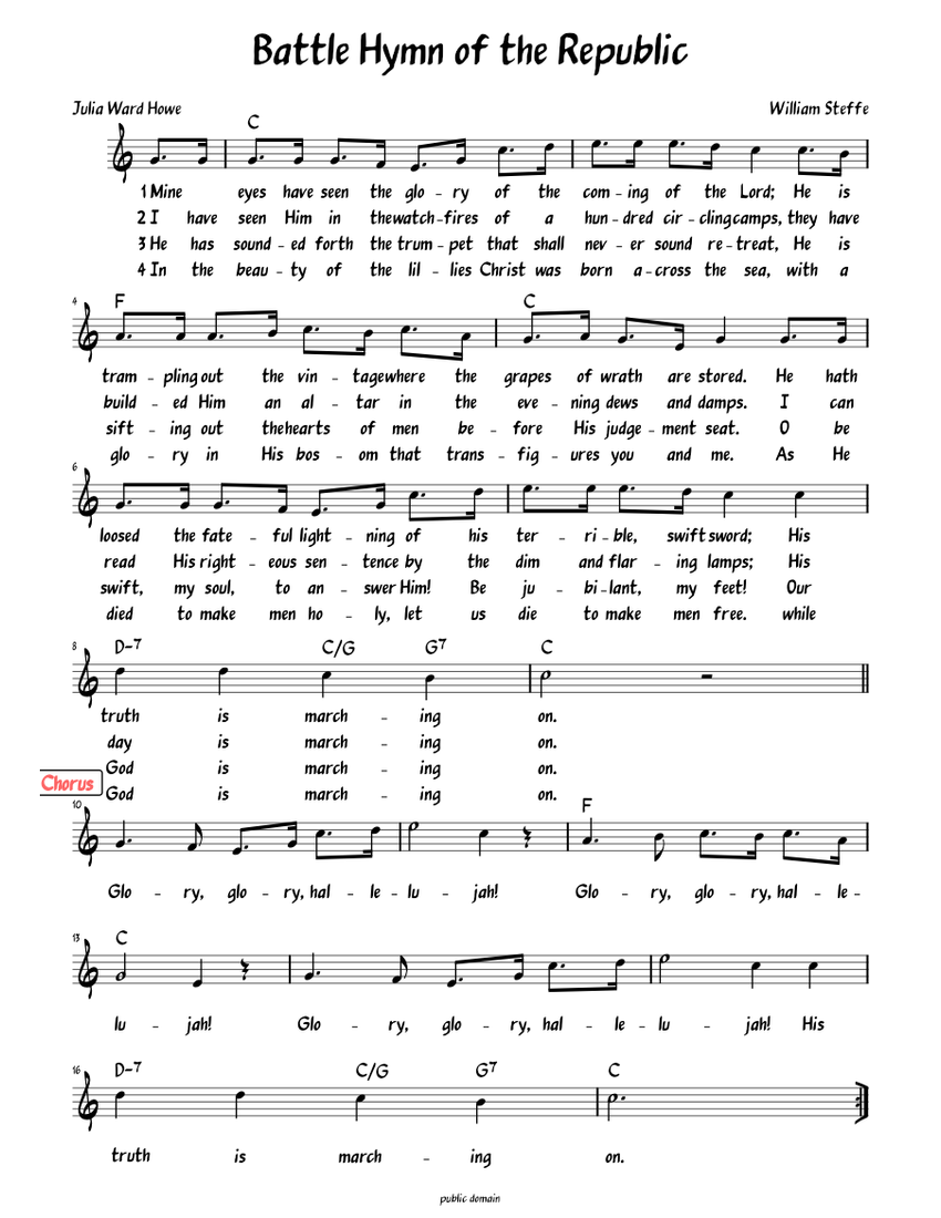 Battle Hymn of the Republic (Lead sheet with lyrics ) Sheet Music with ...