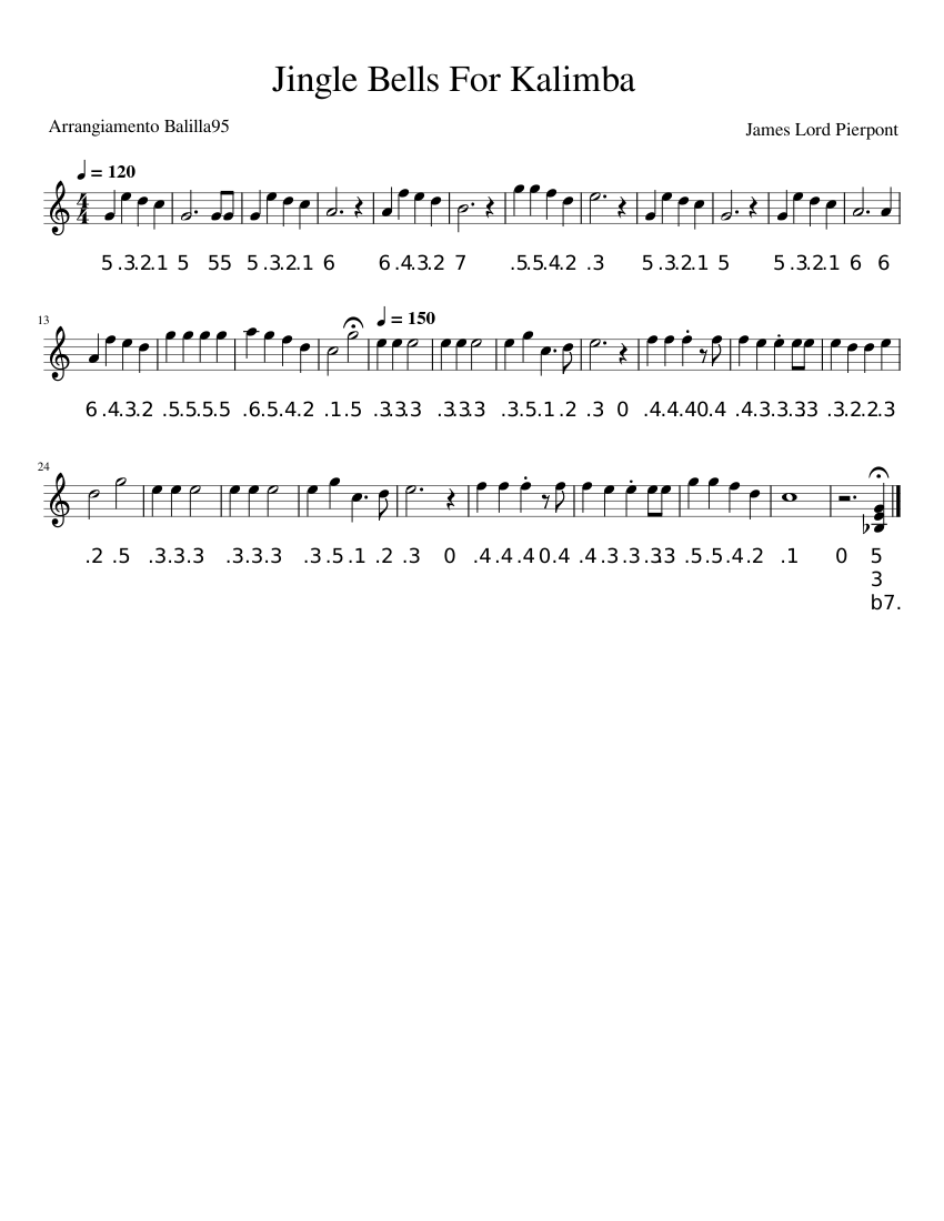 Jingle Bells for Kalimba tabs - Christmas song easy piano Sheet music ...