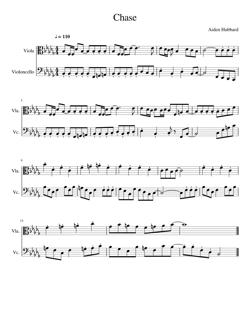Chase (viola-cello duet) Sheet music for Viola, Cello (String Duet ...