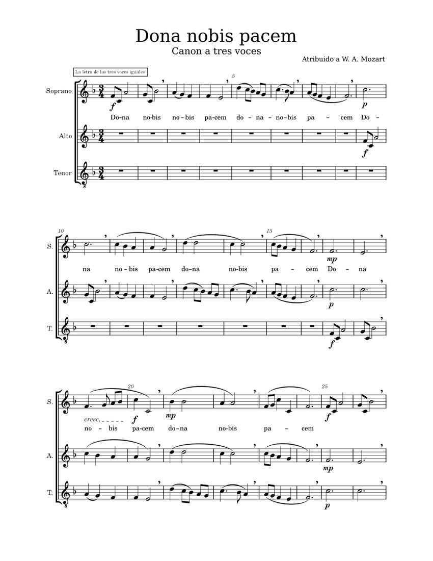 Dona nobis pacem – Wolfgang Amadeus Mozart Sheet Music for Soprano ...