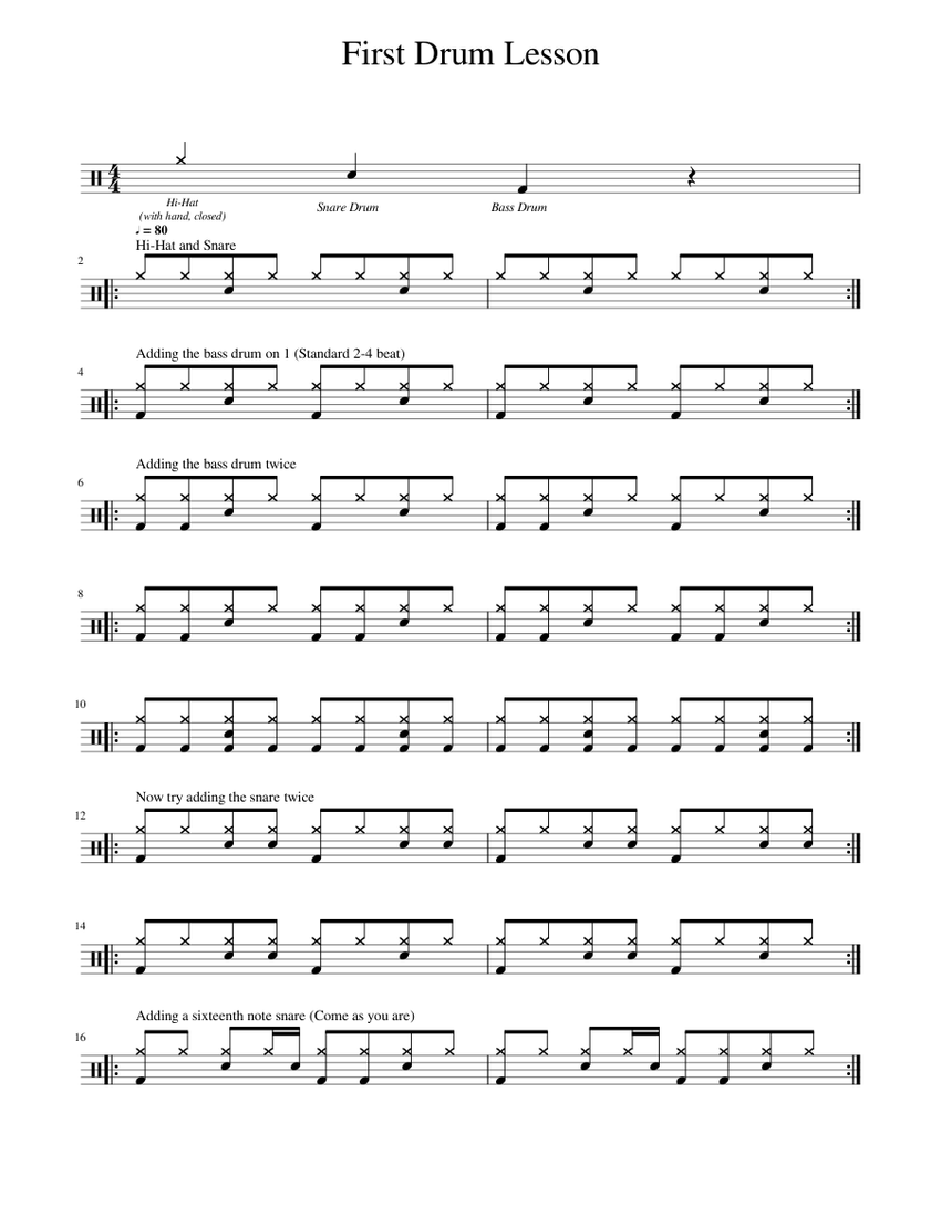 First Drum Lesson Sheet music for Drum group (Solo) | Musescore.com