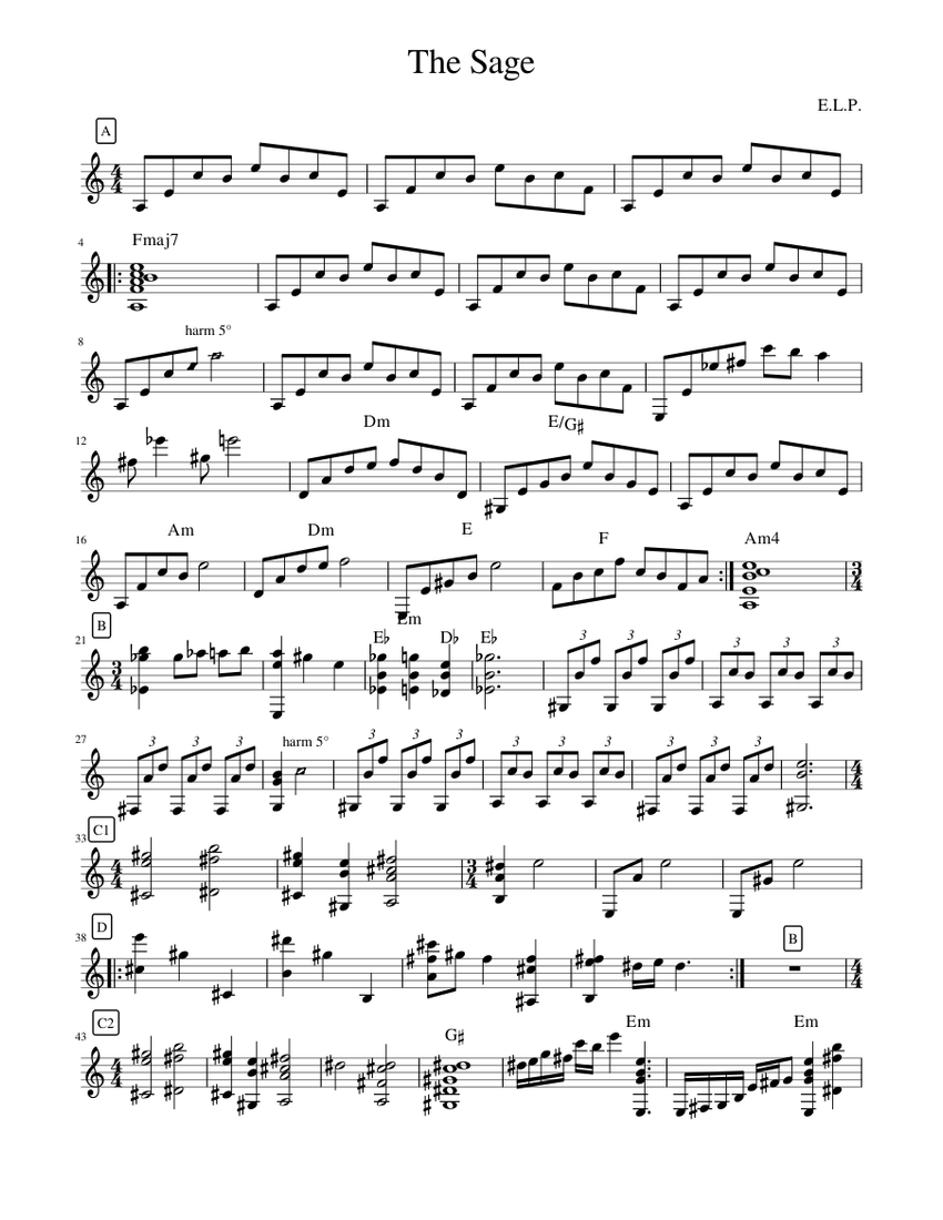 The Sage - E.L.P. Sheet Music with Chords for Piano (Solo) easy ...