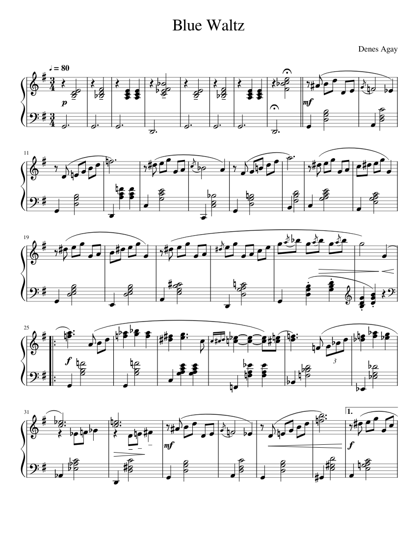 Blue Waltz Sheet Music for Piano (Solo) | MuseScore.com