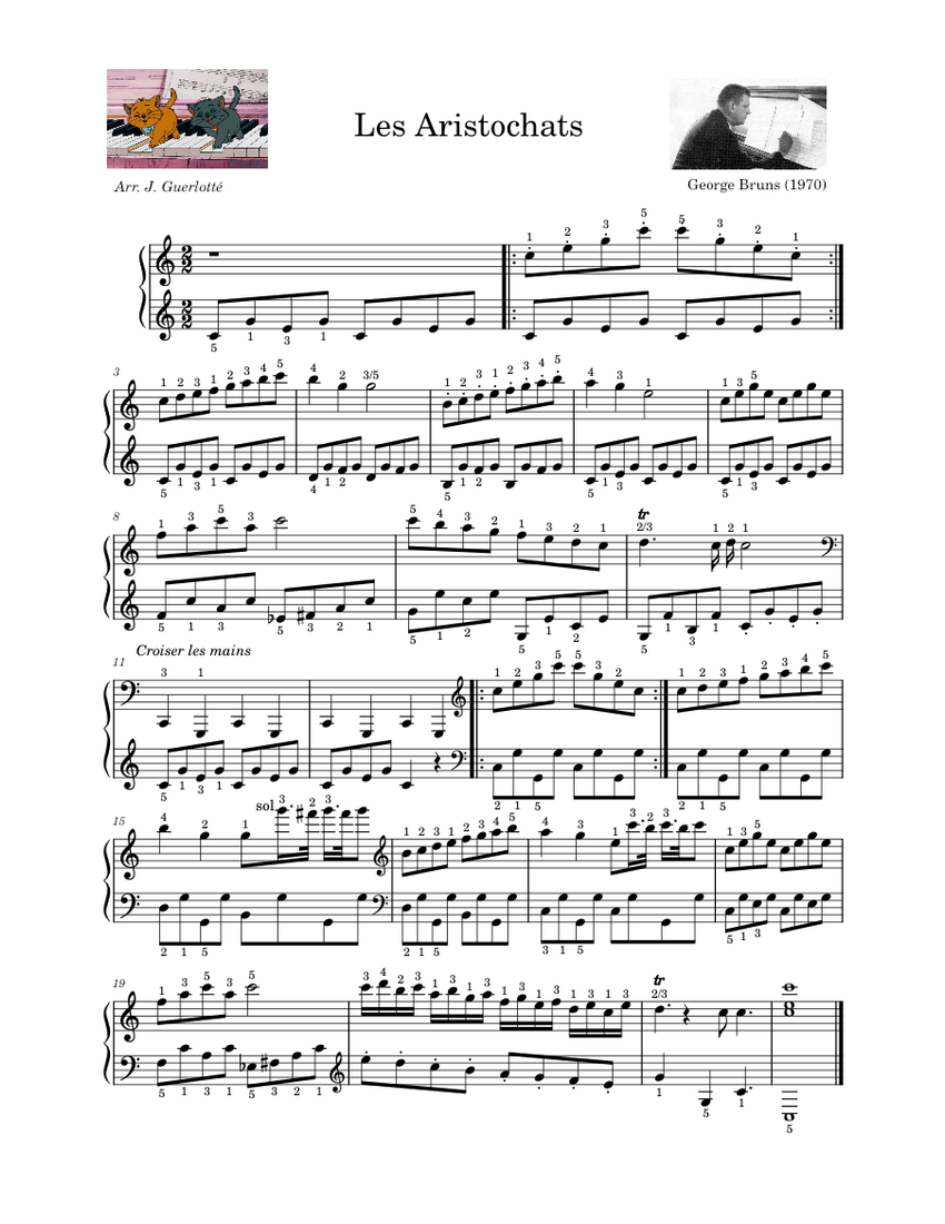Les aristochats - George Bruns Sheet music for Piano (Solo) | Musescore.com