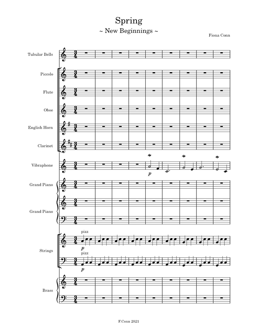 Spring ~ New Beginnings Sheet music for Piano, Flute piccolo, Flute ...