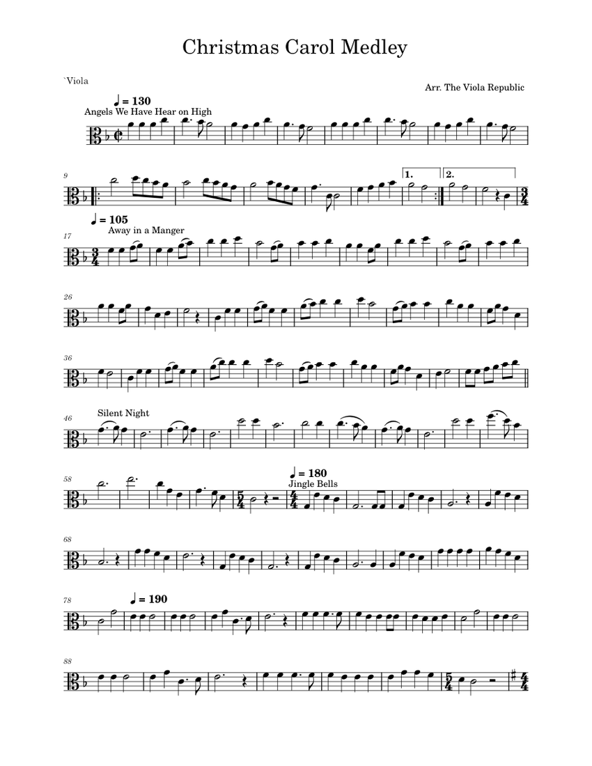 Christmas Carol Medley Sheet Music for Viola (Solo) | MuseScore.com