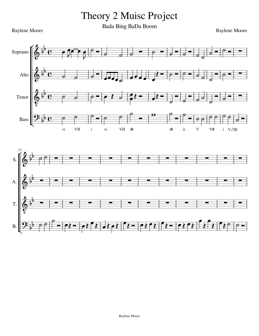 Theory 2 Muisc Project (1) Sheet music for Soprano, Alto, Tenor, Bass ...