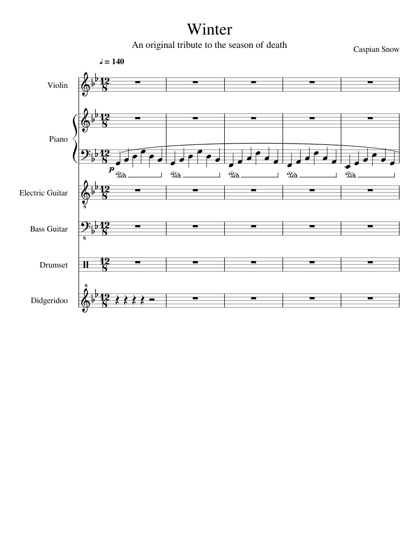 Winter (Original Composition) Sheet Music for Piano, Violin, Guitar ...