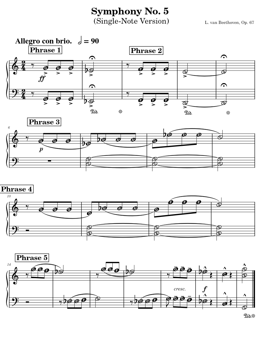 Symphony No.5 - Single Note Names - p1-5 YWCM Sheet music for Piano ...