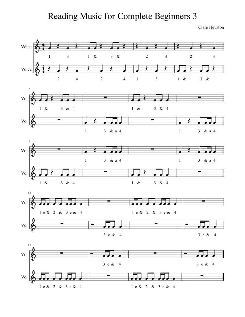 Reading Music for Complete Beginners 3 Sheet music for Vocals (Choral ...