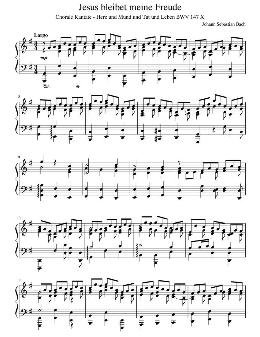 Jesus bleibet meine Freude BWV 147 Johann Sebastian Bach Piano Sheet ...