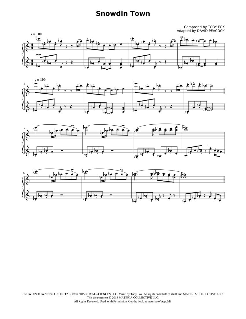 Snowdin Town (UNDERTALE Complete Piano Sheet Music) Sheet Music for ...