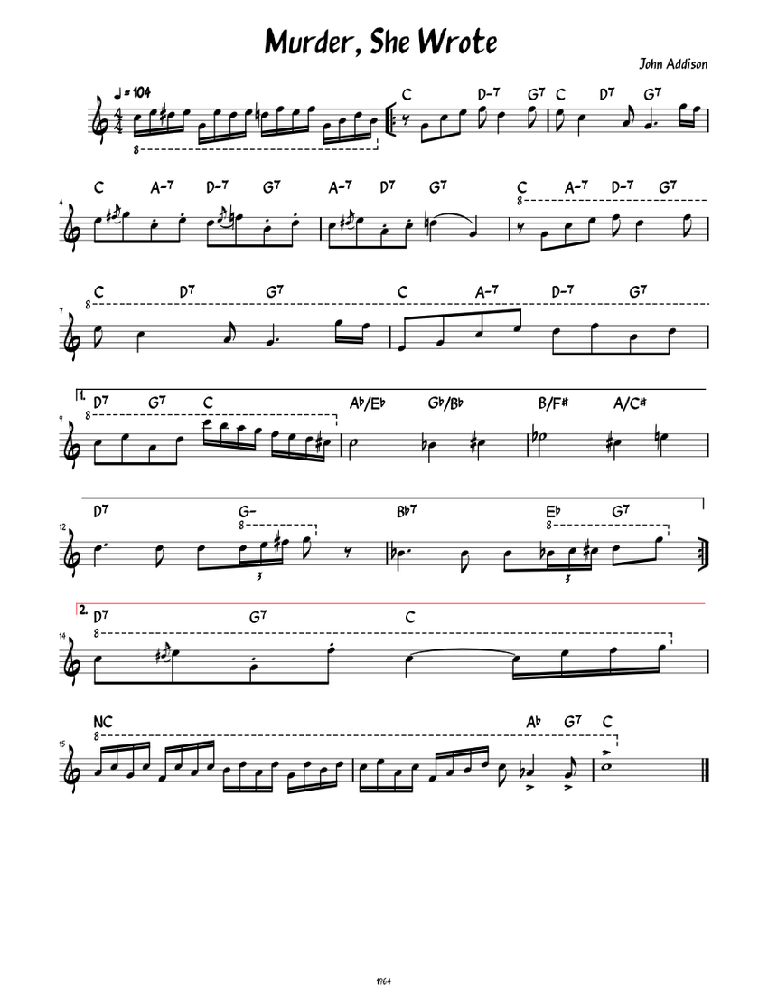 Murder, She Wrote (Lead sheet ) Sheet Music for Piano (Solo) Easy ...