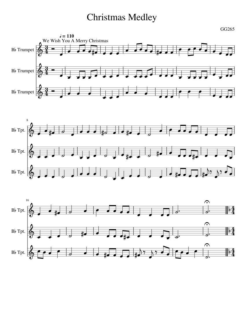 Christmas Medley Sheet Music for Trumpet in b-flat (Brass Trio ...