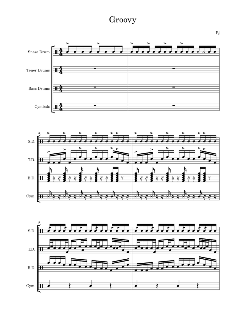 Groovy Sheet music for Snare drum, Crash, Tenor drum, Bass drum ...