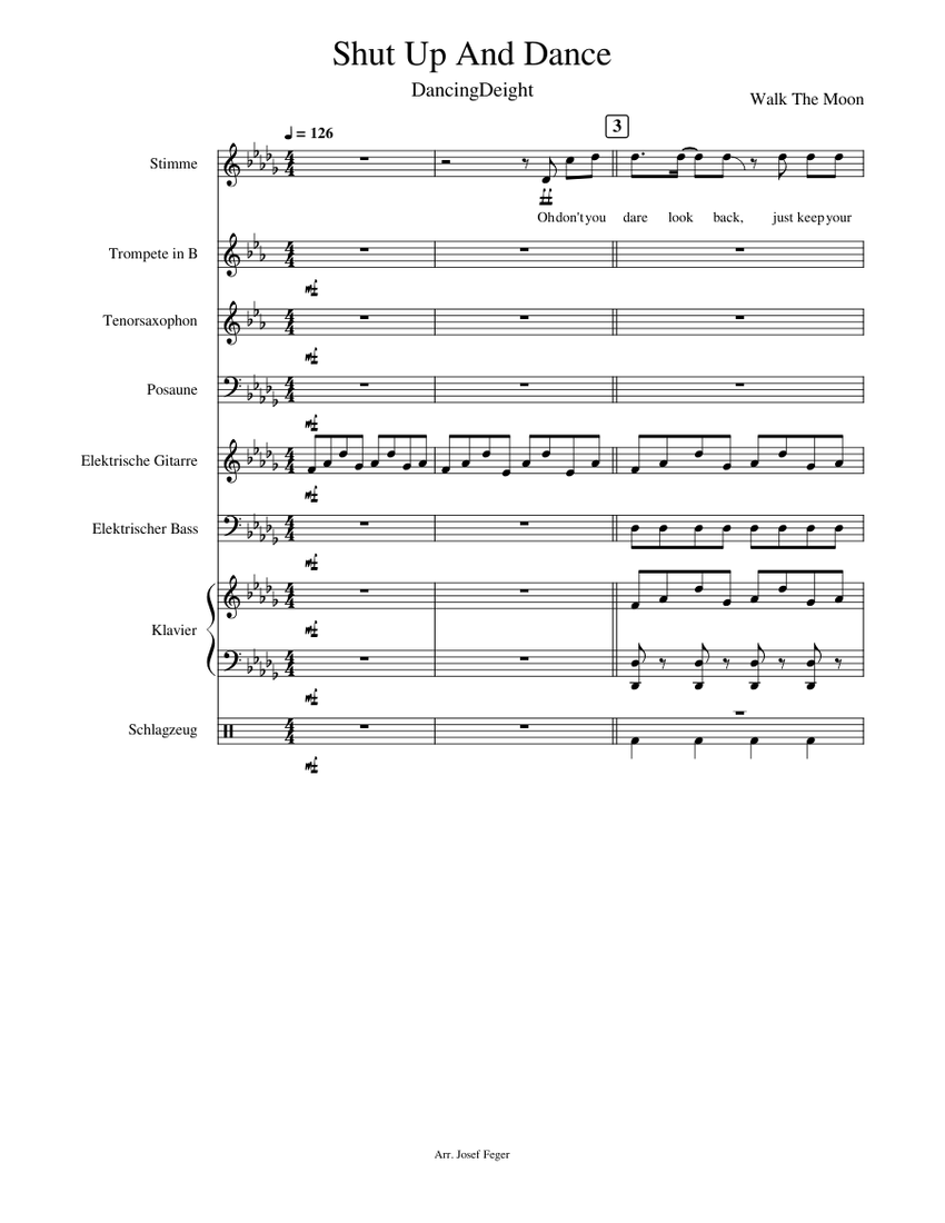 Shut Up And Dance Sheet Music for Piano, Trombone, Vocals, Saxophone ...