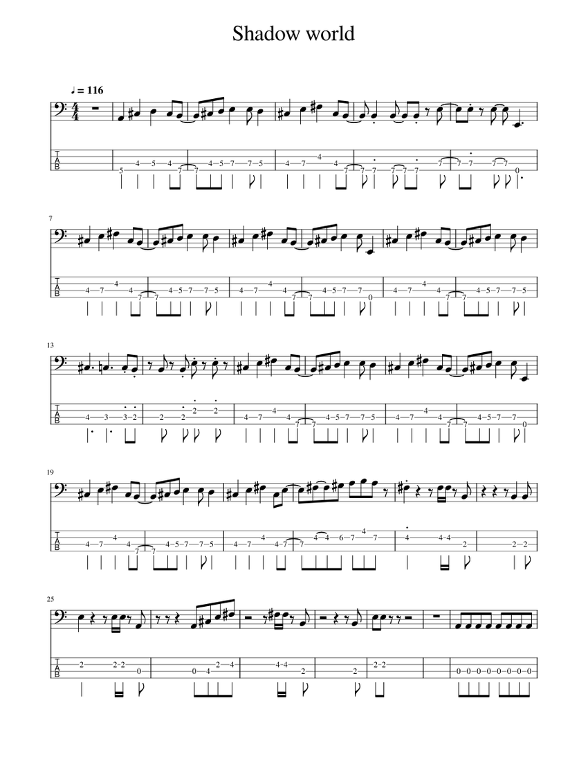 Shadow world [Persona 4] Bass tab Sheet Music for Bass guitar (Solo ...
