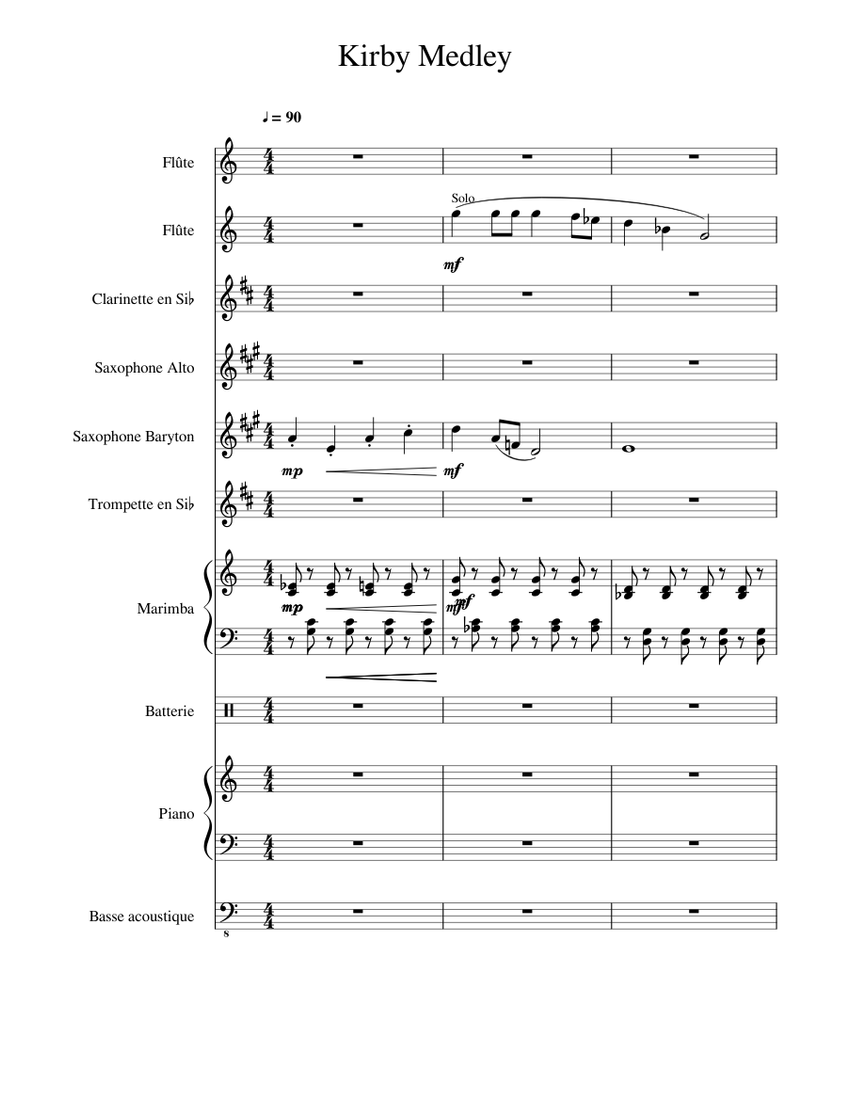 Kirby Medley Sheet music for Piano, Flute, Clarinet in b-flat ...