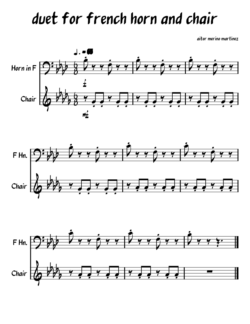 Duet for French Horn & Chair Sheet Music for Cornet, French horn (Brass ...