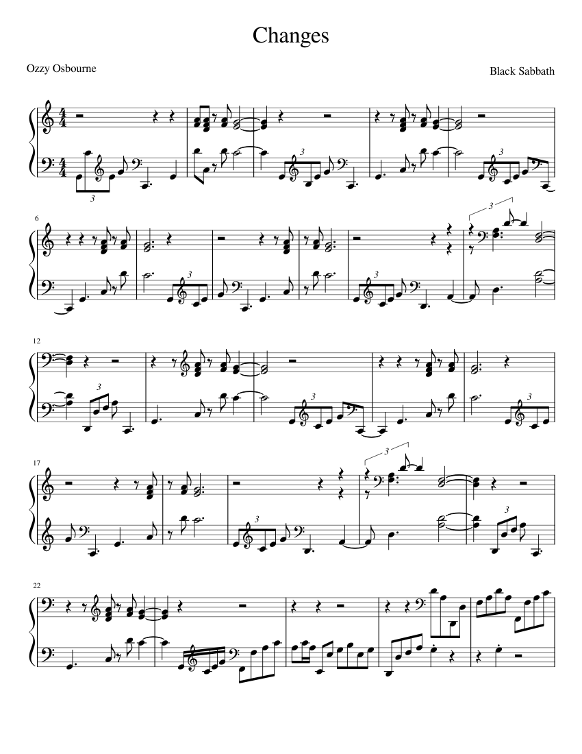 Changes Sheet Music for Piano (Solo) Easy | MuseScore.com