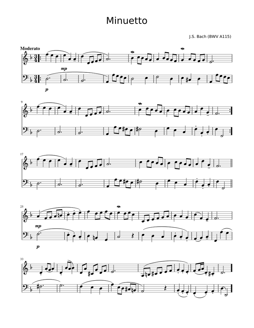 bach minuetto (A115) Sheet music for Oboe, Cello (Mixed Duet) | Musescore.com