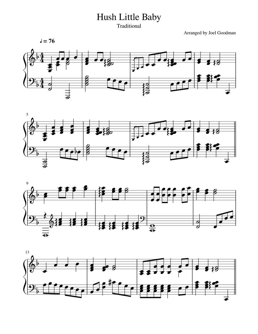 Hush Little Baby Sheet Music for Piano (Solo) | MuseScore.com