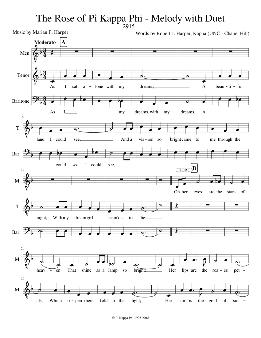The Rose of Pi Kappa Phi - Melody with Duet Sheet music for Tenor ...