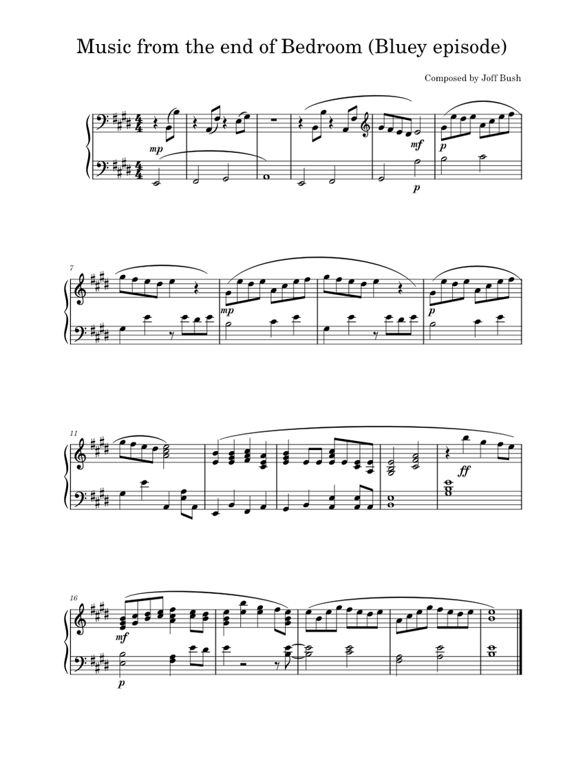 Music from end of Bedroom (Bluey episode) – Joff Bush Sheet Music for ...