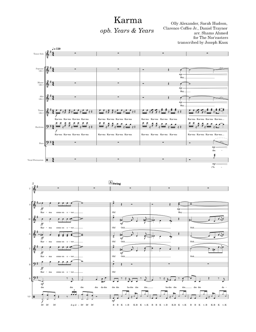 Karma - Years & Years (Nor'easters ver.) Sheet music for Soprano, Alto, Tenor, Bass voice & more ...