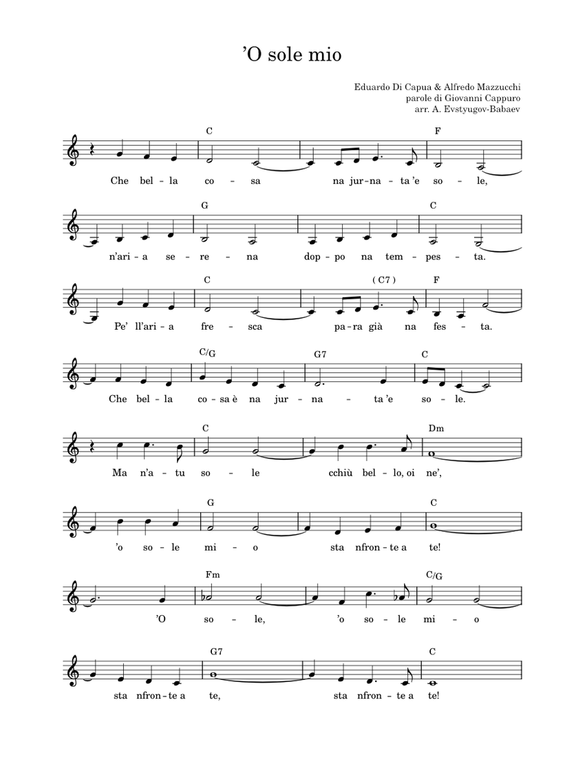 'O sole mio — easy piano — for complete beginners Sheet Music with ...