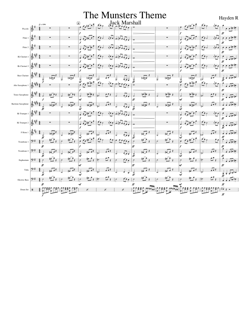 The Munsters Theme Sheet Music for Trombone, Euphonium, Tuba, Flute ...