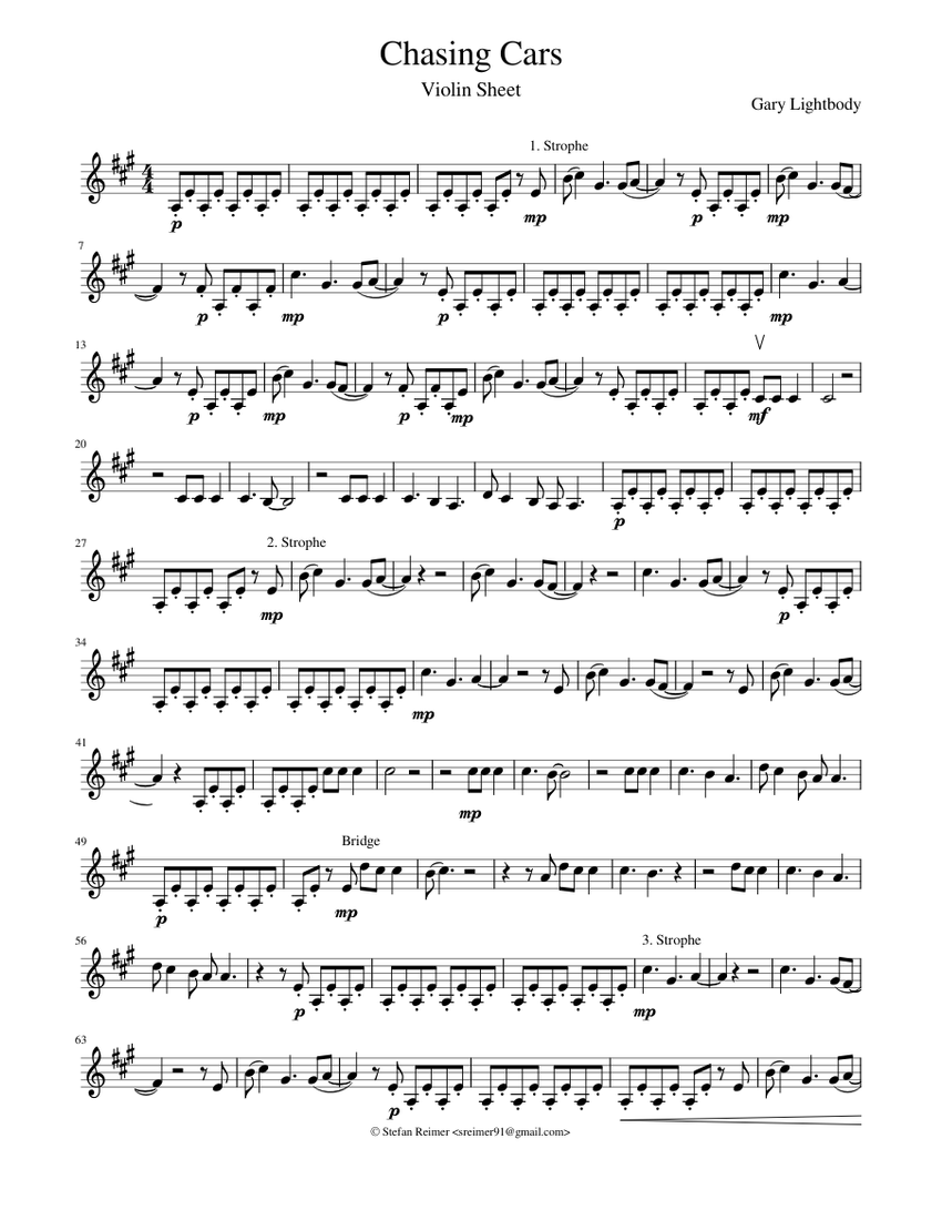 Chasing Cars Violin Solo Sheet Music for Violin (Solo) | MuseScore.com